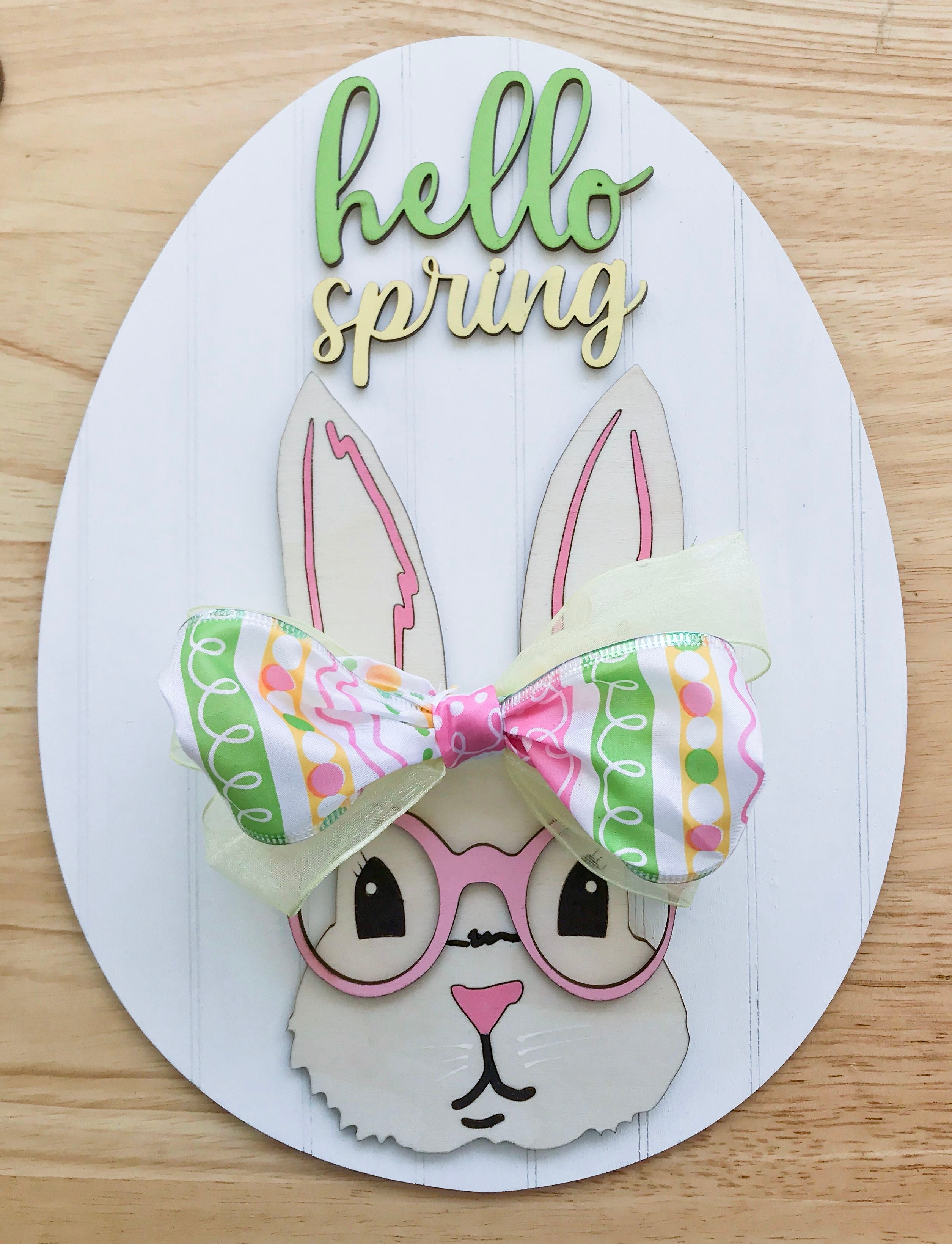 Bunny with Hello Spring Sign – The Knotty Walnut